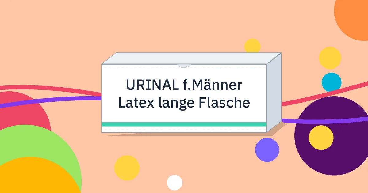 Symbolbild: Packung mit der Aufschrift URINAL f.Männer Latex lange Flasche (PZN 01979084) – Verfügbarkeit und Bezug in Apotheken in Frankfurt am Main