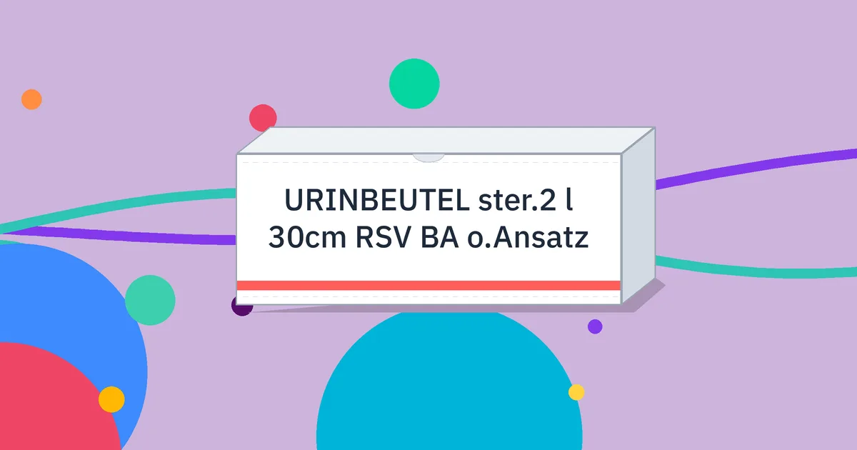 Symbolbild: Packung mit der Aufschrift URINBEUTEL ster.2 l 30cm RSV BA o.Ansatz (PZN 17489235) – Verfügbarkeit und Bezug in Apotheken in Frankfurt am Main