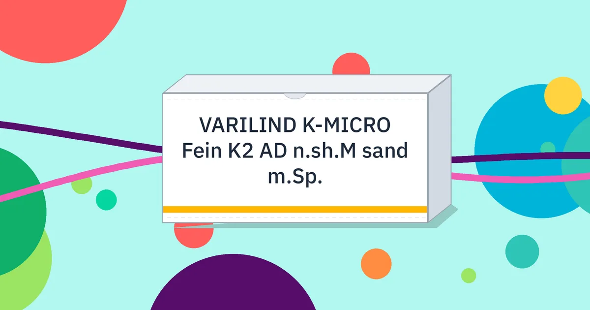 Symbolbild: Packung mit der Aufschrift VARILIND K-MICRO Fein K2 AD n.sh.M sand m.Sp. (PZN 20558454) – Verfügbarkeit und Bezug in Apotheken in Frankfurt am Main