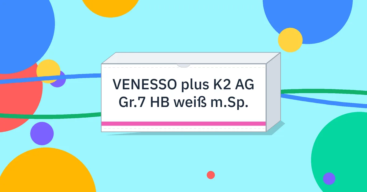 Symbolbild: Packung mit der Aufschrift VENESSO plus K2 AG Gr.7 HB weiß m.Sp. (PZN 03293617) – Verfügbarkeit und Bezug in Apotheken in Frankfurt am Main