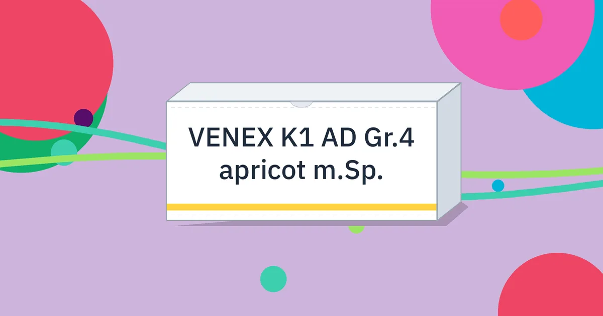 Symbolbild: Packung mit der Aufschrift VENEX K1 AD Gr.4 apricot m.Sp. (PZN 03183952) – Verfügbarkeit und Bezug in Apotheken in Frankfurt am Main