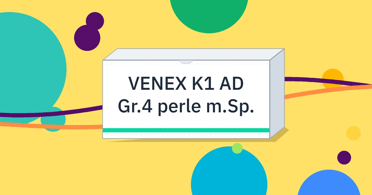 Symbolbild: Packung mit der Aufschrift VENEX K1 AD Gr.4 perle m.Sp. (PZN 03183745) – Verfügbarkeit und Bezug in Apotheken in Frankfurt am Main