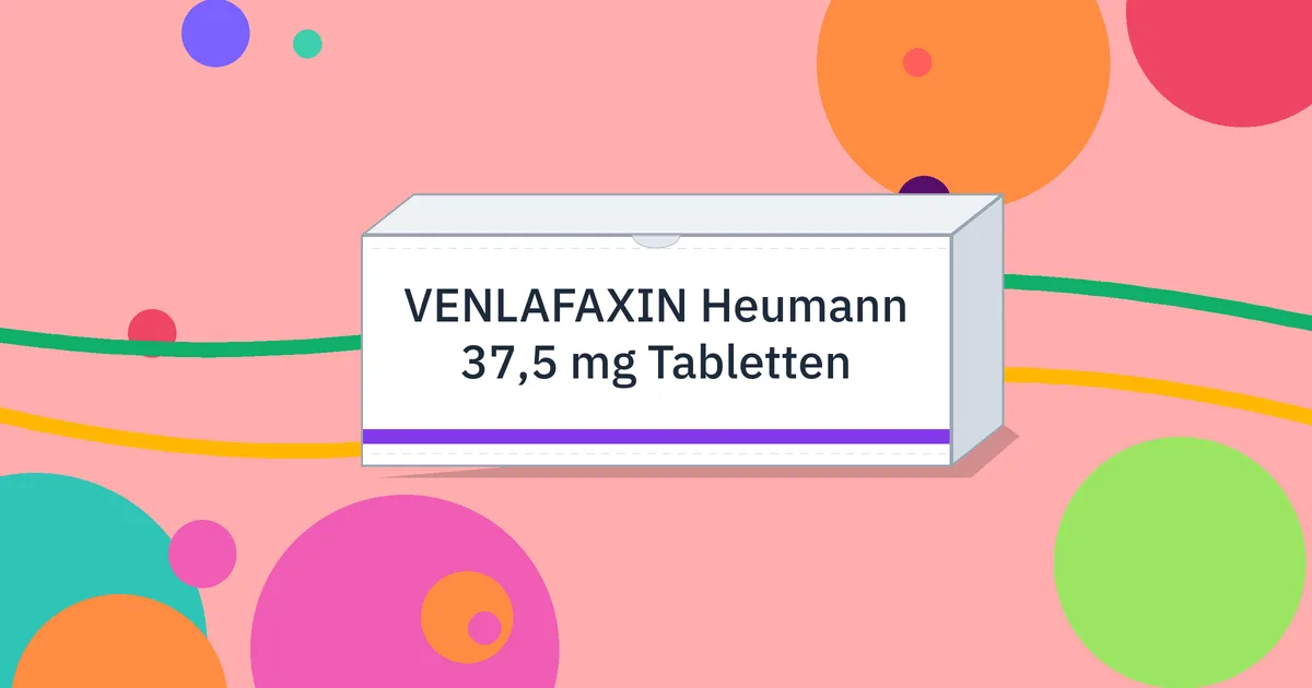 Symbolbild: Packung mit der Aufschrift VENLAFAXIN Heumann 37,5 mg Tabletten (PZN 02090303) – Verfügbarkeit und Bezug in Apotheken in Frankfurt am Main