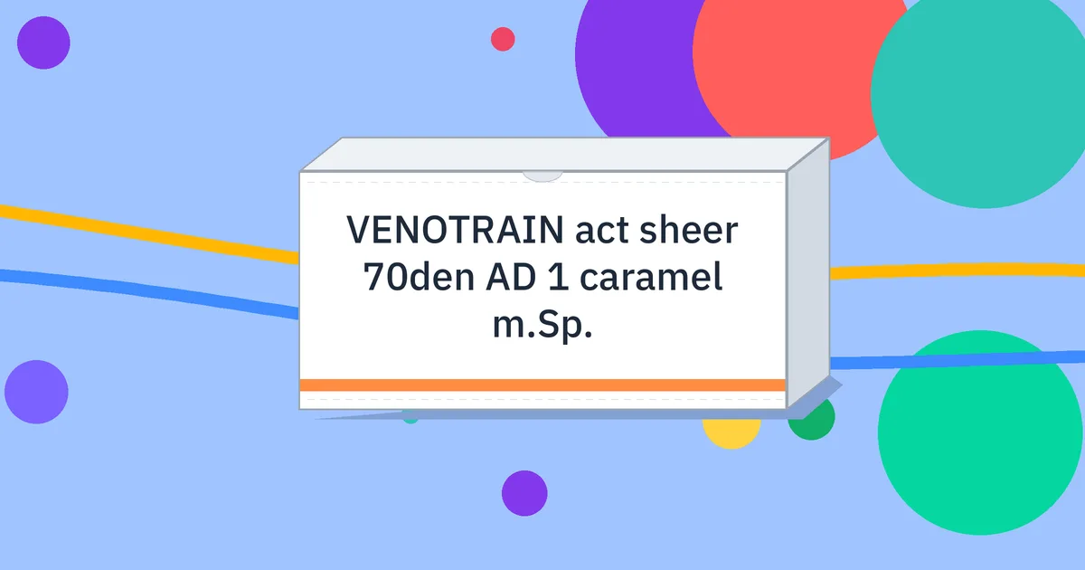 Symbolbild: Packung mit der Aufschrift VENOTRAIN act sheer 70den AD 1 caramel m.Sp. (PZN 16208665) – Verfügbarkeit und Bezug in Apotheken in Frankfurt am Main