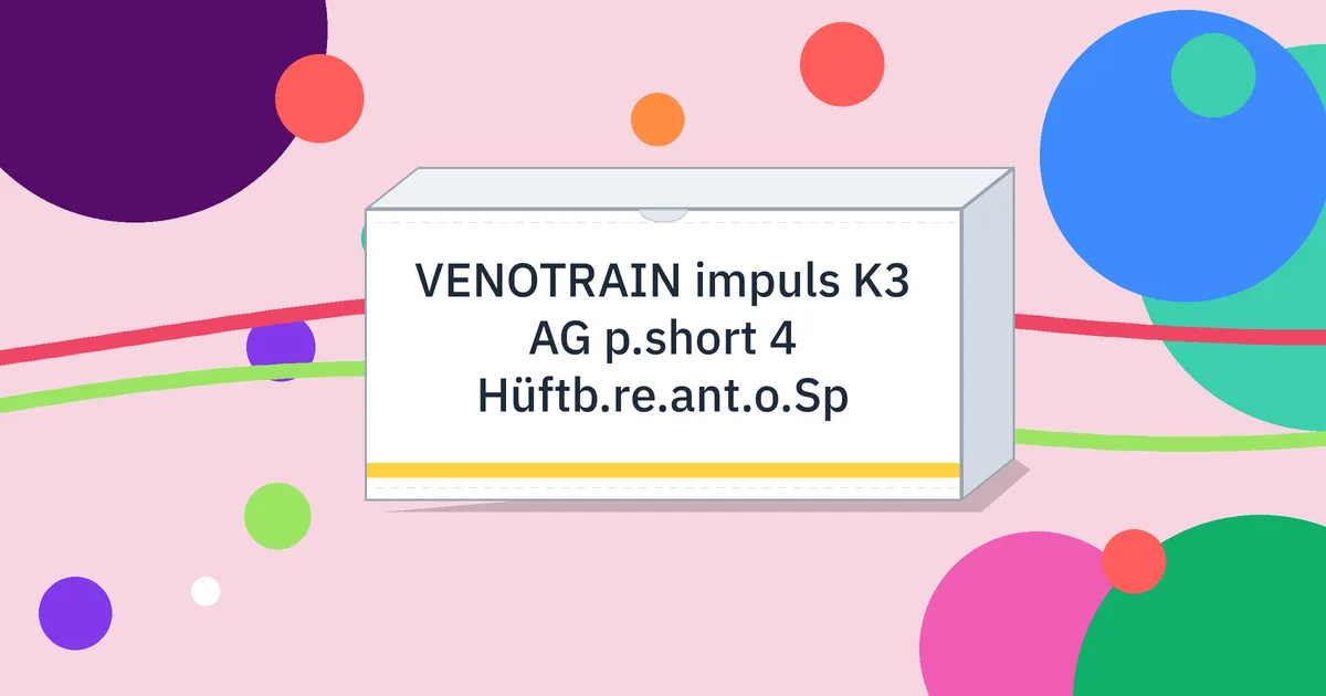 Symbolbild: Packung mit der Aufschrift VENOTRAIN impuls K3 AG p.short 4 Hüftb.re.ant.o.Sp (PZN 15218590) – Verfügbarkeit und Bezug in Apotheken in Frankfurt am Main