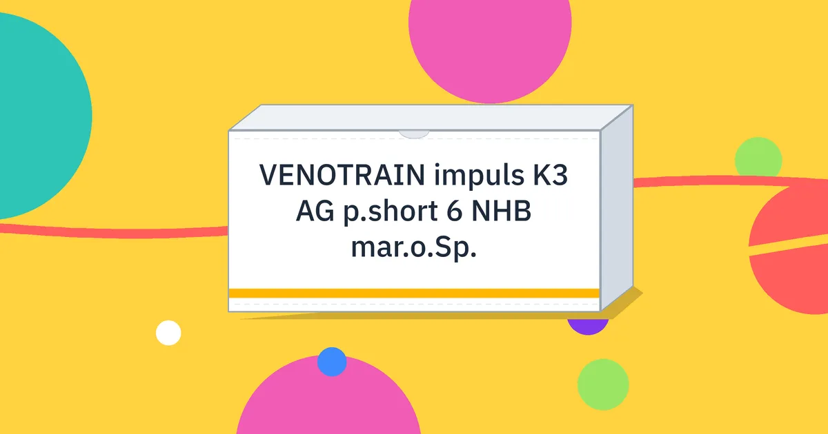 Symbolbild: Packung mit der Aufschrift VENOTRAIN impuls K3 AG p.short 6 NHB mar.o.Sp. (PZN 15215717) – Verfügbarkeit und Bezug in Apotheken in Frankfurt am Main