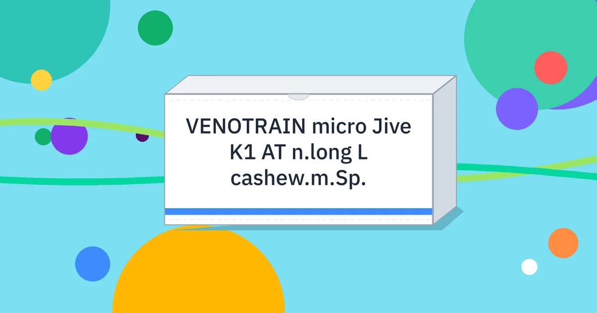 Symbolbild: Packung mit der Aufschrift VENOTRAIN micro Jive K1 AT n.long L cashew.m.Sp. (PZN 20765940) – Verfügbarkeit und Bezug in Apotheken in Frankfurt am Main