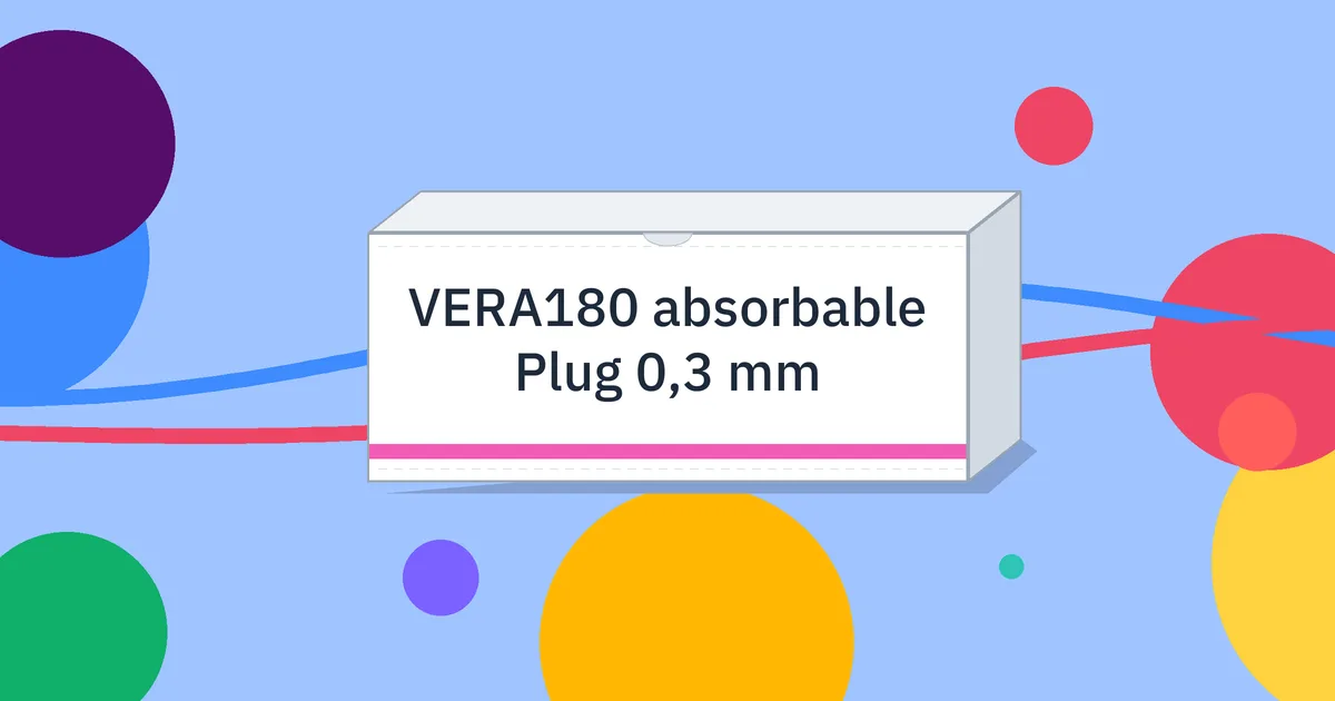 Symbolbild: Packung mit der Aufschrift VERA180 absorbable Plug 0,3 mm (PZN 17274285) – Verfügbarkeit und Bezug in Apotheken in Frankfurt am Main