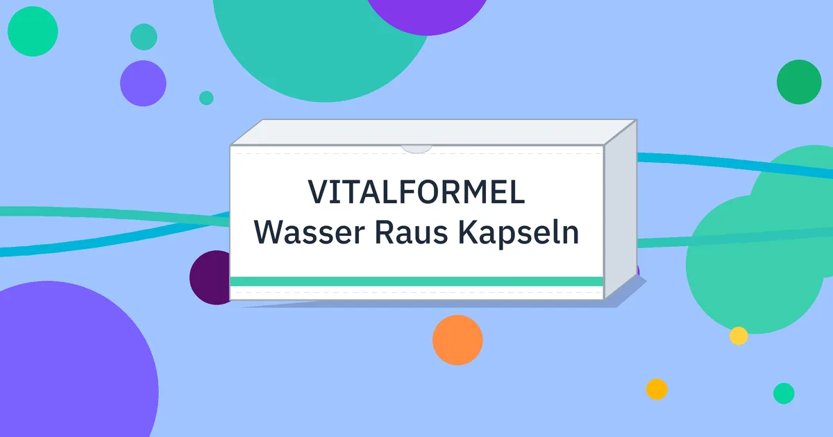 Symbolbild: Packung mit der Aufschrift VITALFORMEL Wasser Raus Kapseln (PZN 06798074) – Verfügbarkeit und Bezug in Apotheken in Frankfurt am Main