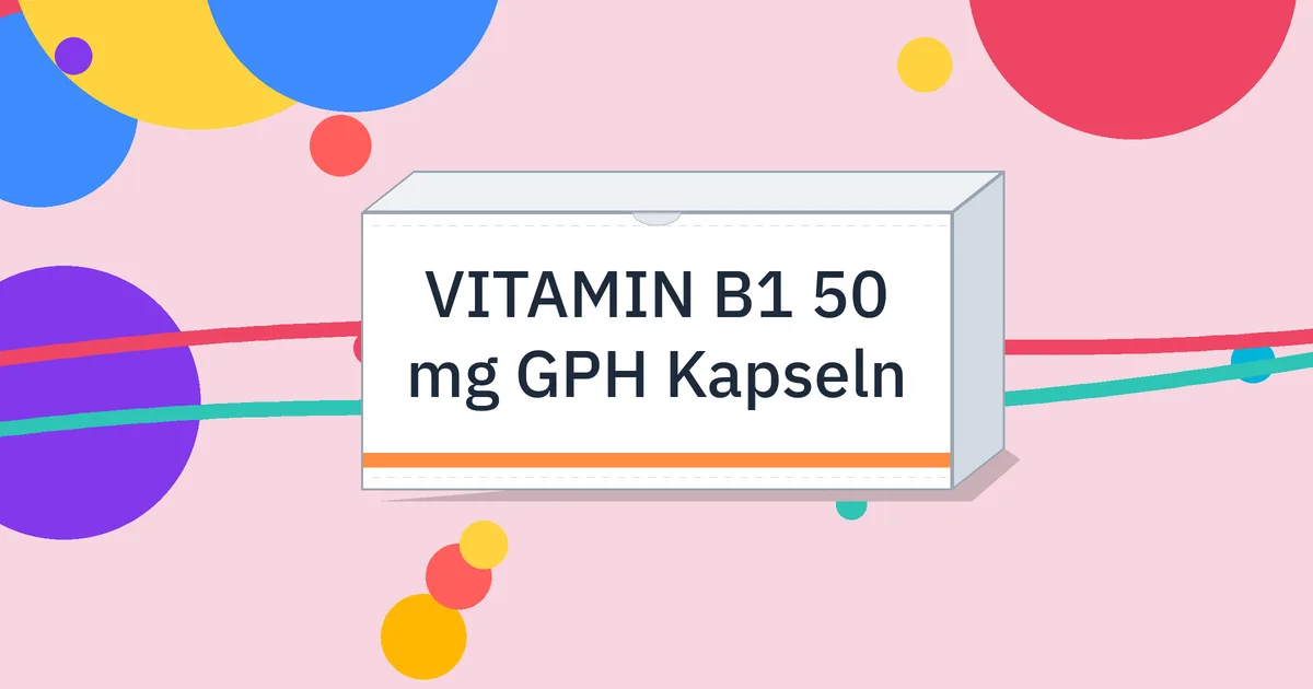 Symbolbild: Packung mit der Aufschrift VITAMIN B1 50 mg GPH Kapseln (PZN 16570981) – Verfügbarkeit und Bezug in Apotheken in Frankfurt am Main