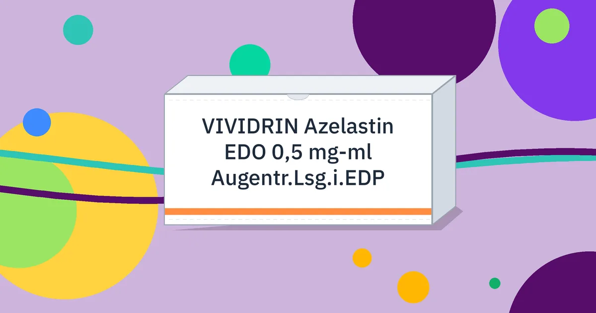Symbolbild: Packung mit der Aufschrift VIVIDRIN Azelastin EDO 0,5 mg-ml Augentr.Lsg.i.EDP (PZN 17538554) – Verfügbarkeit und Bezug in Apotheken in Frankfurt am Main