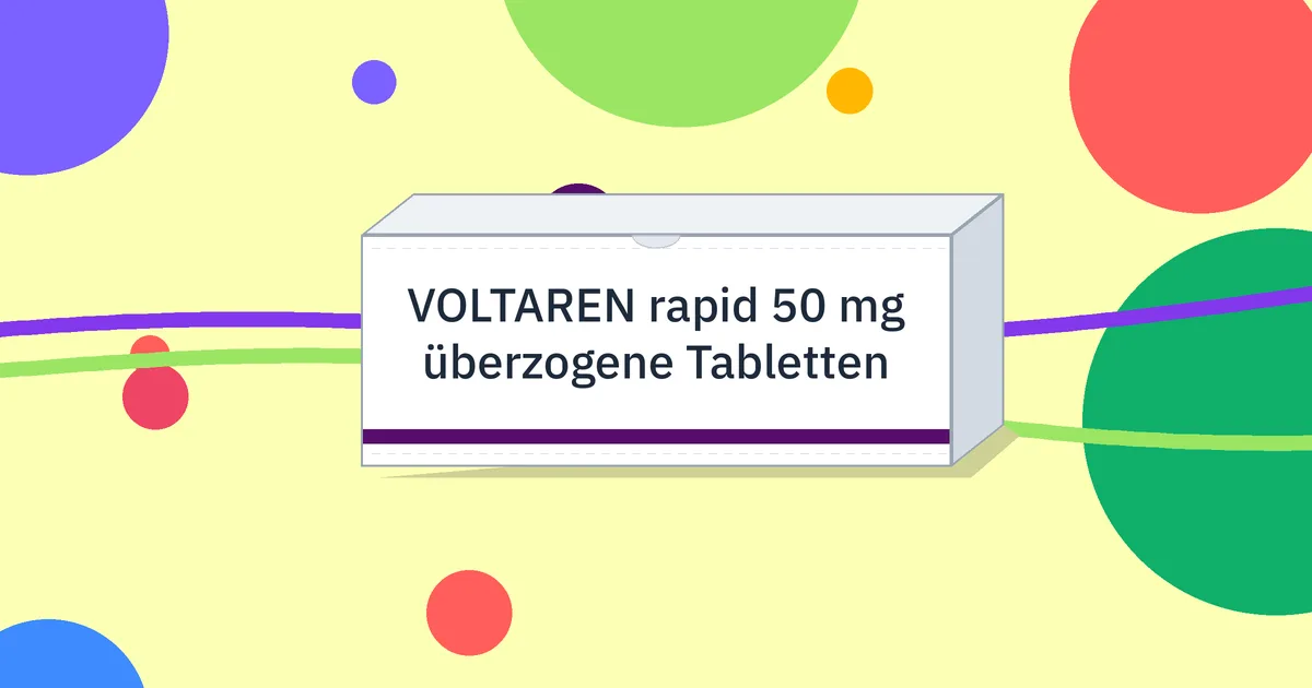 Symbolbild: Packung mit der Aufschrift VOLTAREN rapid 50 mg überzogene Tabletten (PZN 01311038) – Verfügbarkeit und Bezug in Apotheken in Frankfurt am Main