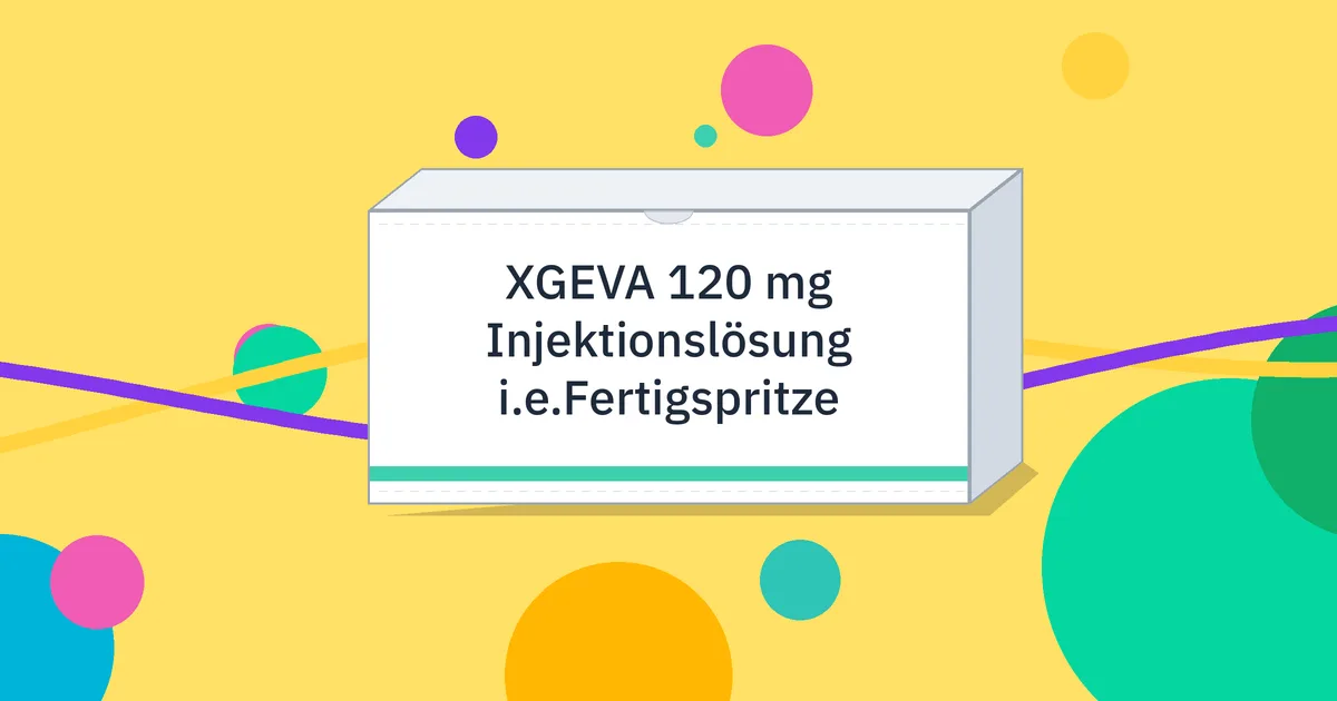 Symbolbild: Packung mit der Aufschrift XGEVA 120 mg Injektionslösung i.e.Fertigspritze (PZN 19485402) – Verfügbarkeit und Bezug in Apotheken in Frankfurt am Main