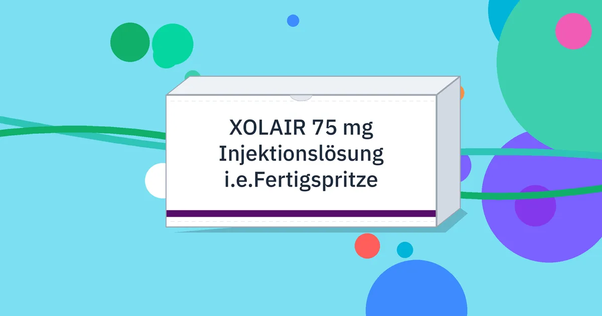Symbolbild: Packung mit der Aufschrift XOLAIR 75 mg Injektionslösung i.e.Fertigspritze (PZN 18036777) – Verfügbarkeit und Bezug in Apotheken in Frankfurt am Main