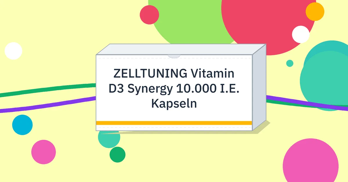 Symbolbild: Packung mit der Aufschrift ZELLTUNING Vitamin D3 Synergy 10.000 I.E. Kapseln (PZN 13985279) – Verfügbarkeit und Bezug in Apotheken in Frankfurt am Main