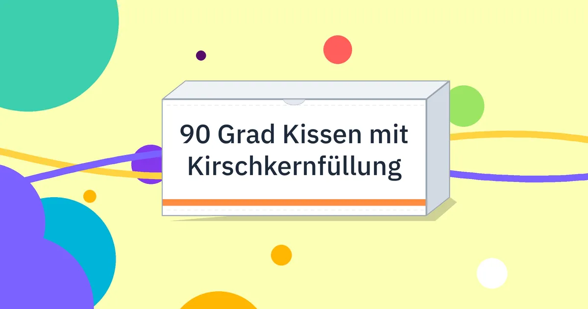 Symbolbild: Packung mit der Aufschrift 90 Grad Kissen mit Kirschkernfüllung (PZN 18675431) – Verfügbarkeit und Bezug in Apotheken in Frankfurt am Main