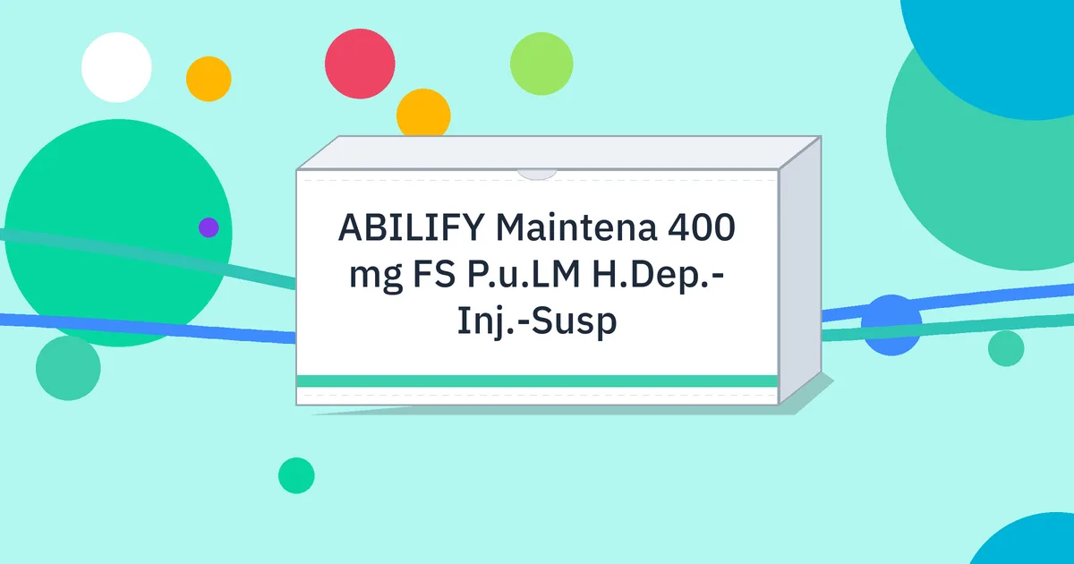 Symbolbild: Packung mit der Aufschrift ABILIFY Maintena 400 mg FS P.u.LM H.Dep.-Inj.-Susp (PZN 12346525) – Verfügbarkeit und Bezug in Apotheken in Frankfurt am Main