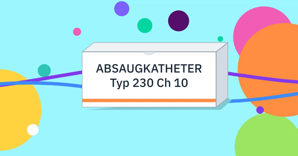 Symbolbild: Packung mit der Aufschrift ABSAUGKATHETER Typ 230 Ch 10 (PZN 07488973) – Verfügbarkeit und Bezug in Apotheken in Frankfurt am Main