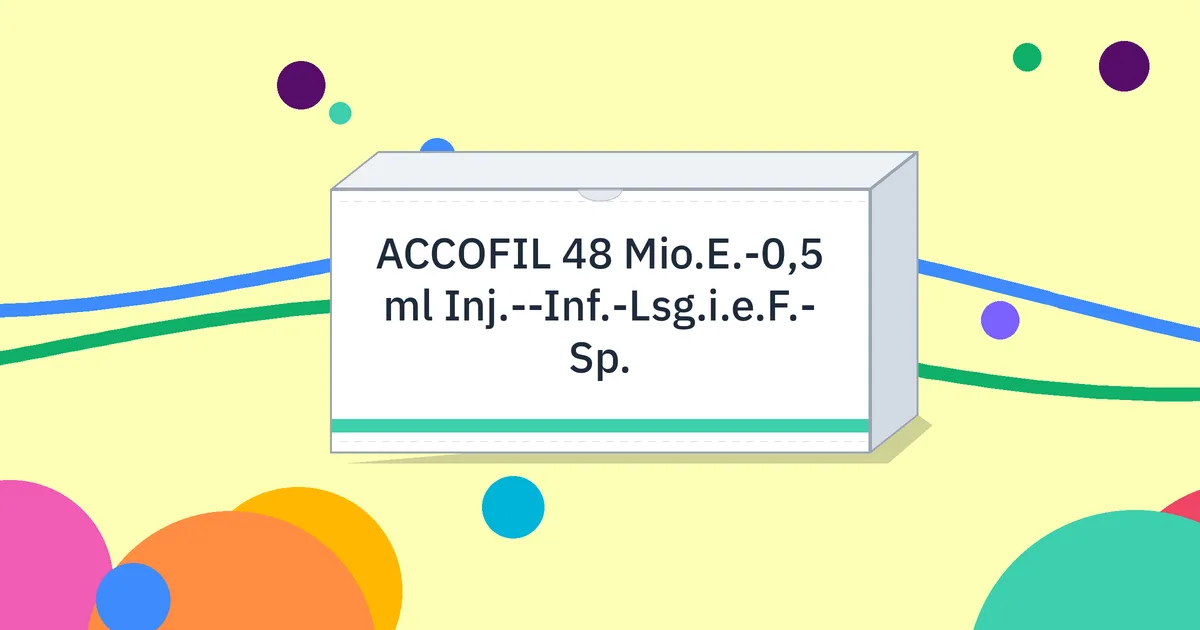Symbolbild: Packung mit der Aufschrift ACCOFIL 48 Mio.E.-0,5 ml Inj.--Inf.-Lsg.i.e.F.-Sp. (PZN 19488300) – Verfügbarkeit und Bezug in Apotheken in Frankfurt am Main