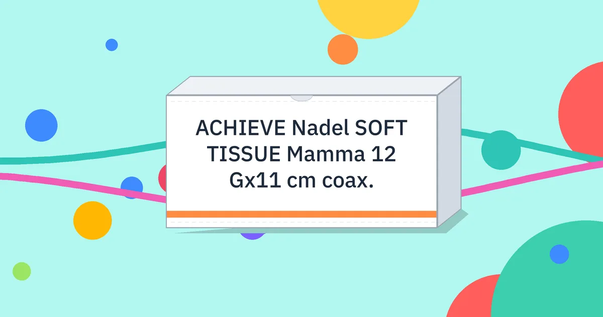 Symbolbild: Packung mit der Aufschrift ACHIEVE Nadel SOFT TISSUE Mamma 12 Gx11 cm coax. (PZN 18764488) – Verfügbarkeit und Bezug in Apotheken in Frankfurt am Main