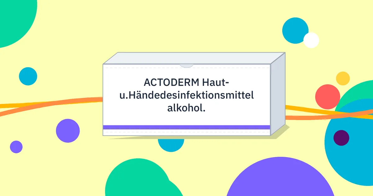 Symbolbild: Packung mit der Aufschrift ACTODERM Haut- u.Händedesinfektionsmittel alkohol. (PZN 10985497) – Verfügbarkeit und Bezug in Apotheken in Frankfurt am Main