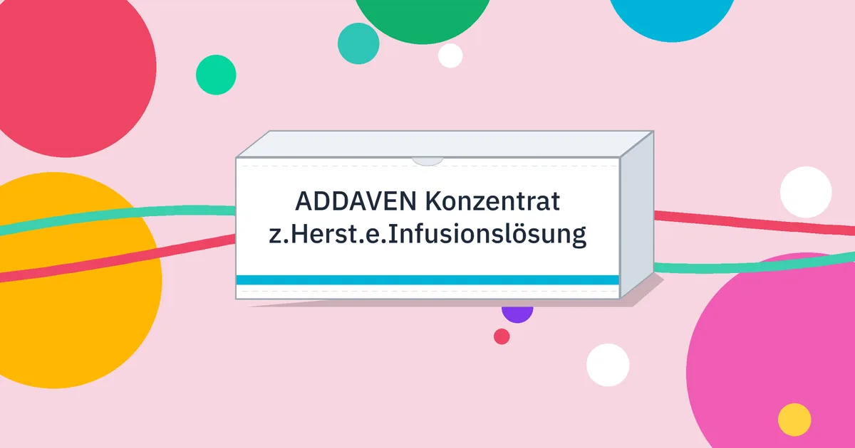 Symbolbild: Packung mit der Aufschrift ADDAVEN Konzentrat z.Herst.e.Infusionslösung (PZN 17394753) – Verfügbarkeit und Bezug in Apotheken in Frankfurt am Main