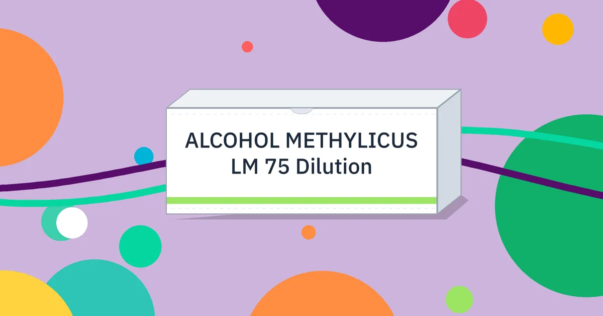 Symbolbild: Packung mit der Aufschrift ALCOHOL METHYLICUS LM 75 Dilution (PZN 13309495) – Verfügbarkeit und Bezug in Apotheken in Frankfurt am Main