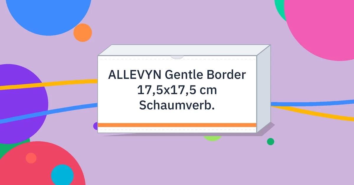 Symbolbild: Packung mit der Aufschrift ALLEVYN Gentle Border 17,5x17,5 cm Schaumverb. (PZN 02173905) – Verfügbarkeit und Bezug in Apotheken in Frankfurt am Main