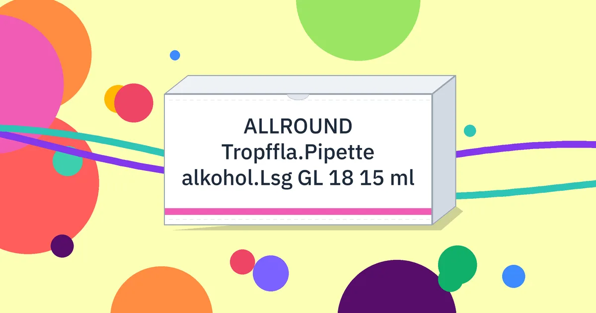 Symbolbild: Packung mit der Aufschrift ALLROUND Tropffla.Pipette alkohol.Lsg GL 18 15 ml (PZN 18138897) – Verfügbarkeit und Bezug in Apotheken in Frankfurt am Main