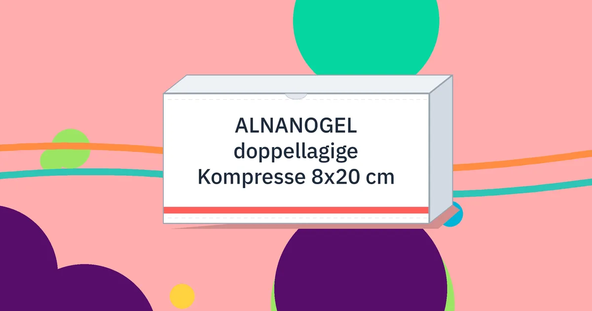 Symbolbild: Packung mit der Aufschrift ALNANOGEL doppellagige Kompresse 8x20 cm (PZN 12573190) – Verfügbarkeit und Bezug in Apotheken in Frankfurt am Main