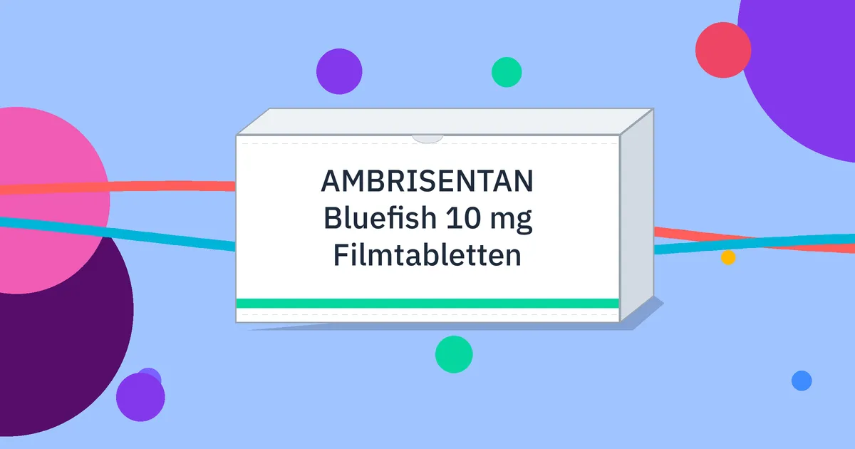 Symbolbild: Packung mit der Aufschrift AMBRISENTAN Bluefish 10 mg Filmtabletten (PZN 17938288) – Verfügbarkeit und Bezug in Apotheken in Frankfurt am Main