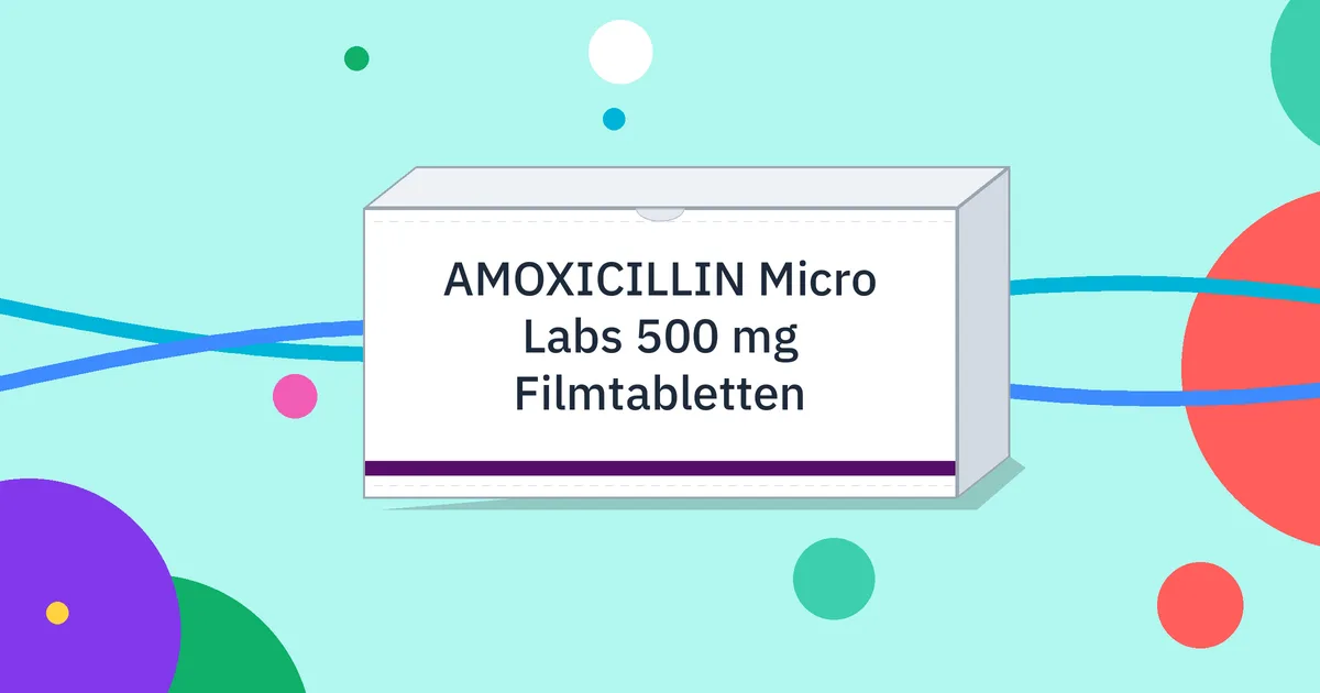 Symbolbild: Packung mit der Aufschrift AMOXICILLIN Micro Labs 500 mg Filmtabletten (PZN 12725240) – Verfügbarkeit und Bezug in Apotheken in Frankfurt am Main