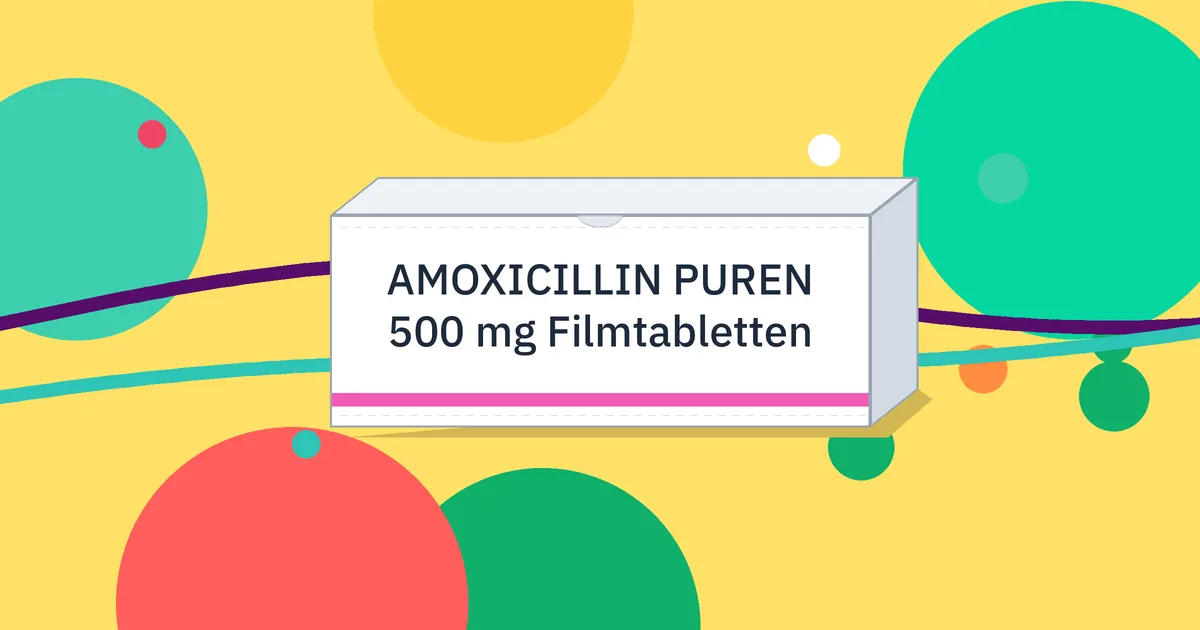 Symbolbild: Packung mit der Aufschrift AMOXICILLIN PUREN 500 mg Filmtabletten (PZN 17604191) – Verfügbarkeit und Bezug in Apotheken in Frankfurt am Main