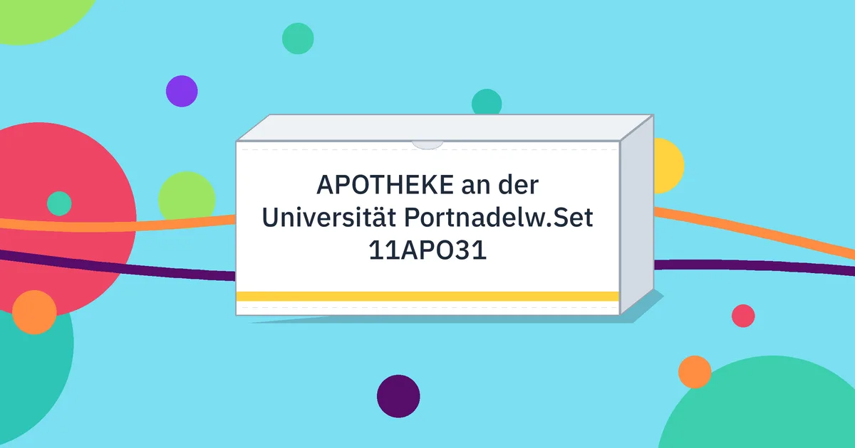 Symbolbild: Packung mit der Aufschrift APOTHEKE an der Universität Portnadelw.Set 11APO31 (PZN 14015927) – Verfügbarkeit und Bezug in Apotheken in Frankfurt am Main
