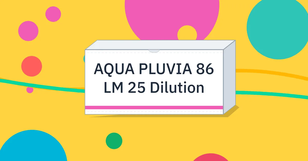 Symbolbild: Packung mit der Aufschrift AQUA PLUVIA 86 LM 25 Dilution (PZN 12766575) – Verfügbarkeit und Bezug in Apotheken in Frankfurt am Main