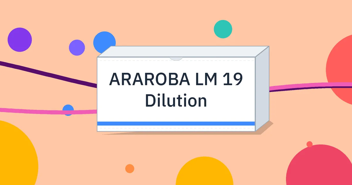 Symbolbild: Packung mit der Aufschrift ARAROBA LM 19 Dilution (PZN 13385800) – Verfügbarkeit und Bezug in Apotheken in Frankfurt am Main