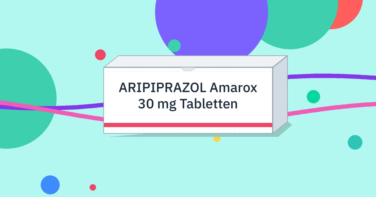 Symbolbild: Packung mit der Aufschrift ARIPIPRAZOL Amarox 30 mg Tabletten (PZN 18738479) – Verfügbarkeit und Bezug in Apotheken in Frankfurt am Main