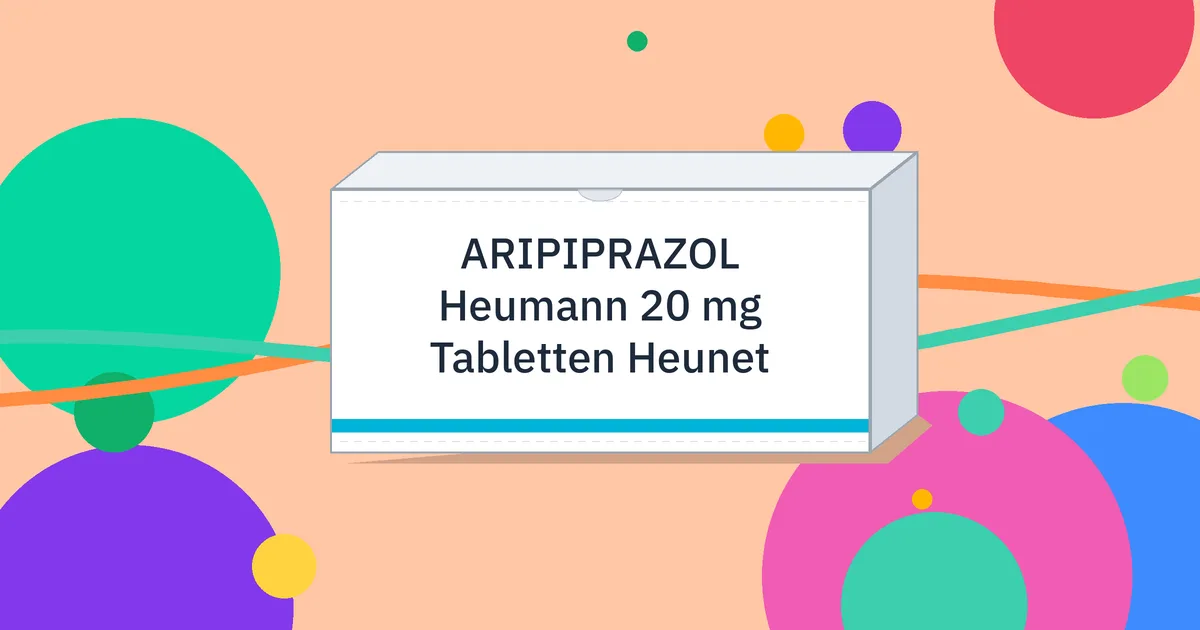 Symbolbild: Packung mit der Aufschrift ARIPIPRAZOL Heumann 20 mg Tabletten Heunet (PZN 13877041) – Verfügbarkeit und Bezug in Apotheken in Frankfurt am Main