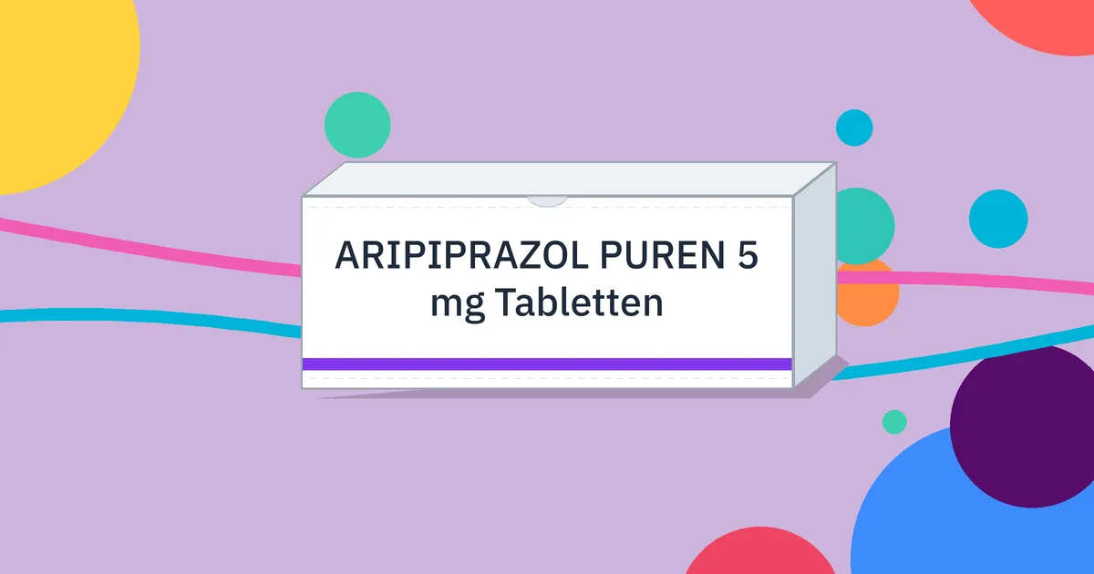 Symbolbild: Packung mit der Aufschrift ARIPIPRAZOL PUREN 5 mg Tabletten (PZN 10318967) – Verfügbarkeit und Bezug in Apotheken in Frankfurt am Main
