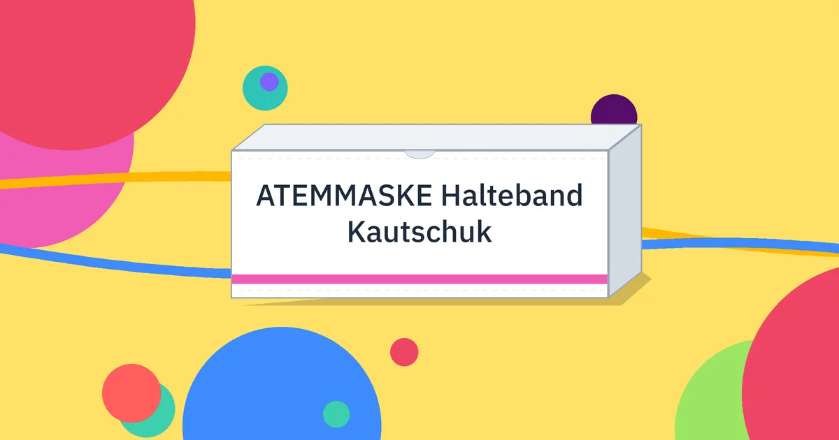 Symbolbild: Packung mit der Aufschrift ATEMMASKE Halteband Kautschuk (PZN 04481982) – Verfügbarkeit und Bezug in Apotheken in Frankfurt am Main