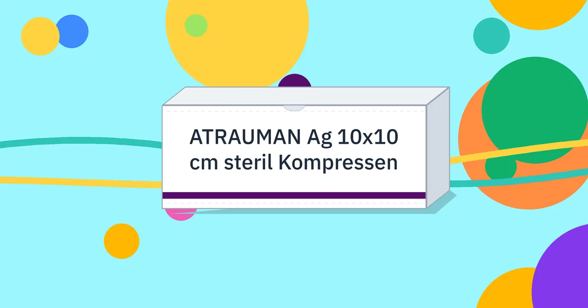 Symbolbild: Packung mit der Aufschrift ATRAUMAN Ag 10x10 cm steril Kompressen (PZN 13652632) – Verfügbarkeit und Bezug in Apotheken in Frankfurt am Main