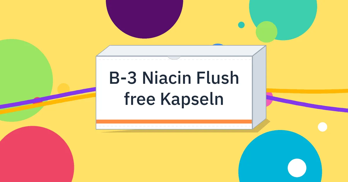 Symbolbild: Packung mit der Aufschrift B-3 Niacin Flush free Kapseln (PZN 16230297) – Verfügbarkeit und Bezug in Apotheken in Frankfurt am Main