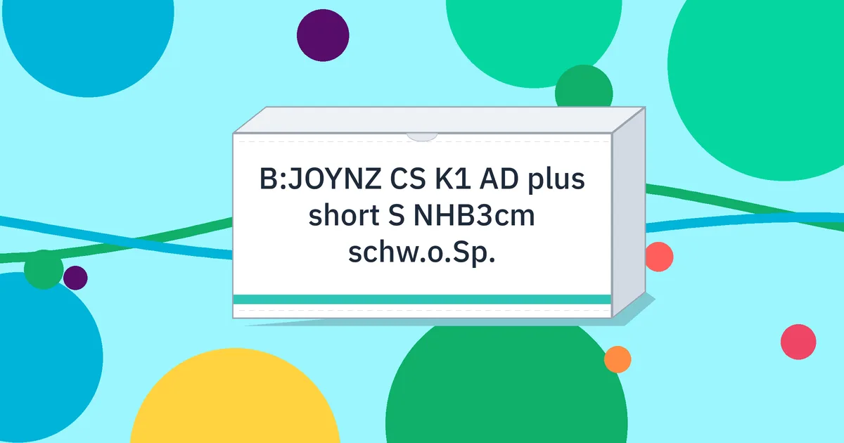 Symbolbild: Packung mit der Aufschrift B:JOYNZ CS K1 AD plus short S NHB3cm schw.o.Sp. (PZN 20526655) – Verfügbarkeit und Bezug in Apotheken in Frankfurt am Main
