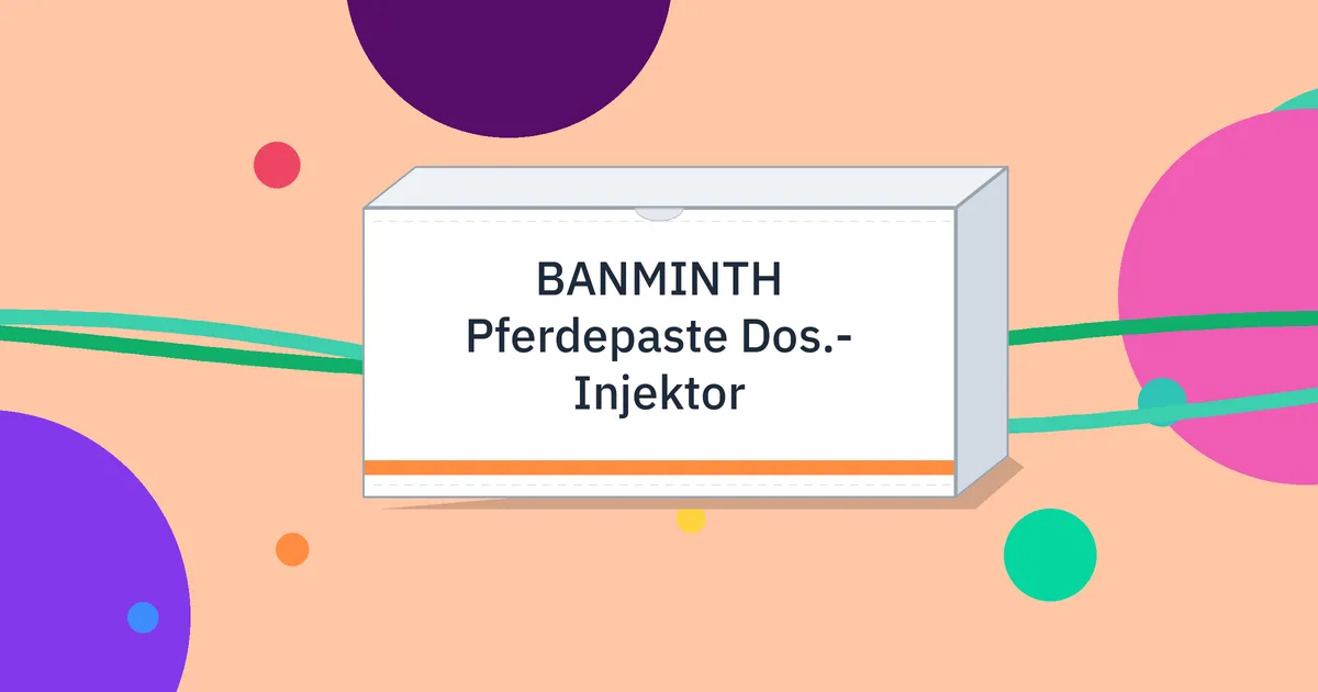 Symbolbild: Packung mit der Aufschrift BANMINTH Pferdepaste Dos.-Injektor (PZN 04290288) – Verfügbarkeit und Bezug in Apotheken in Frankfurt am Main