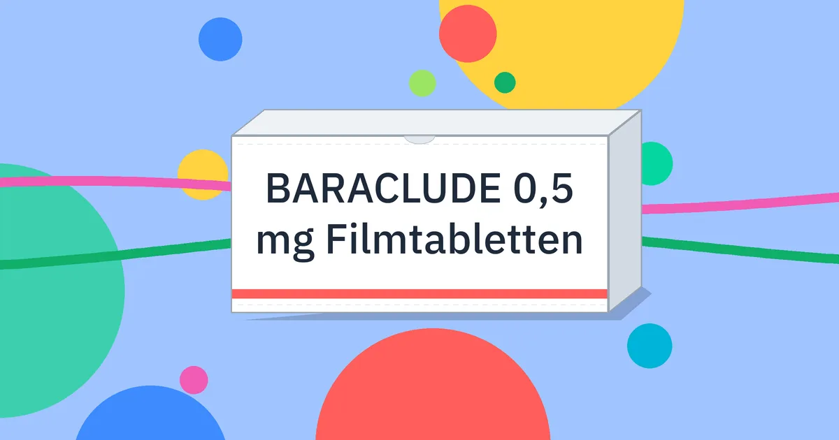 Symbolbild: Packung mit der Aufschrift BARACLUDE 0,5 mg Filmtabletten (PZN 10532844) – Verfügbarkeit und Bezug in Apotheken in Frankfurt am Main