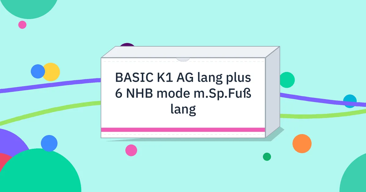 Symbolbild: Packung mit der Aufschrift BASIC K1 AG lang plus 6 NHB mode m.Sp.Fuß lang (PZN 20262015) – Verfügbarkeit und Bezug in Apotheken in Frankfurt am Main