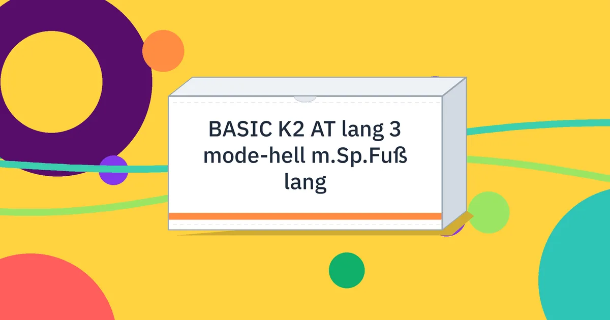 Symbolbild: Packung mit der Aufschrift BASIC K2 AT lang 3 mode-hell m.Sp.Fuß lang (PZN 20269193) – Verfügbarkeit und Bezug in Apotheken in Frankfurt am Main