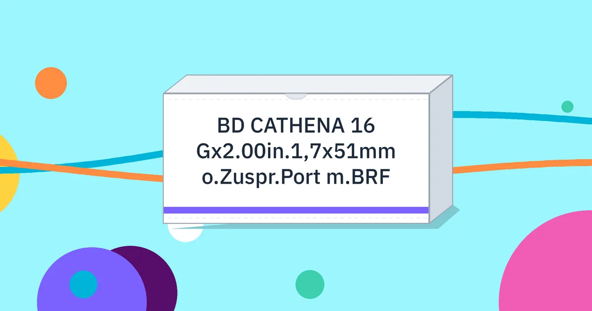 Symbolbild: Packung mit der Aufschrift BD CATHENA 16 Gx2.00in.1,7x51mm o.Zuspr.Port m.BRF (PZN 17176720) – Verfügbarkeit und Bezug in Apotheken in Frankfurt am Main