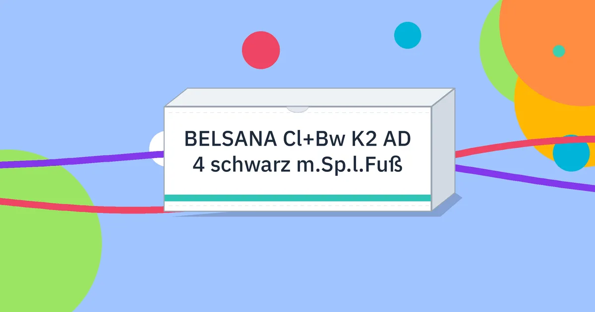 Symbolbild: Packung mit der Aufschrift BELSANA Cl+Bw K2 AD 4 schwarz m.Sp.l.Fuß (PZN 12241401) – Verfügbarkeit und Bezug in Apotheken in Frankfurt am Main