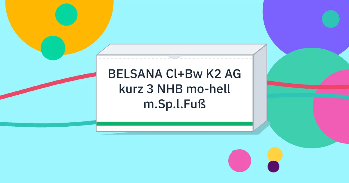Symbolbild: Packung mit der Aufschrift BELSANA Cl+Bw K2 AG kurz 3 NHB mo-hell m.Sp.l.Fuß (PZN 12246835) – Verfügbarkeit und Bezug in Apotheken in Frankfurt am Main
